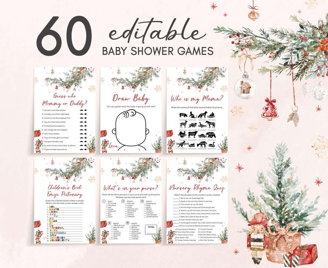 Editable A Merry Little Baby Shower Games Bundle, Christmas Baby Winter ...