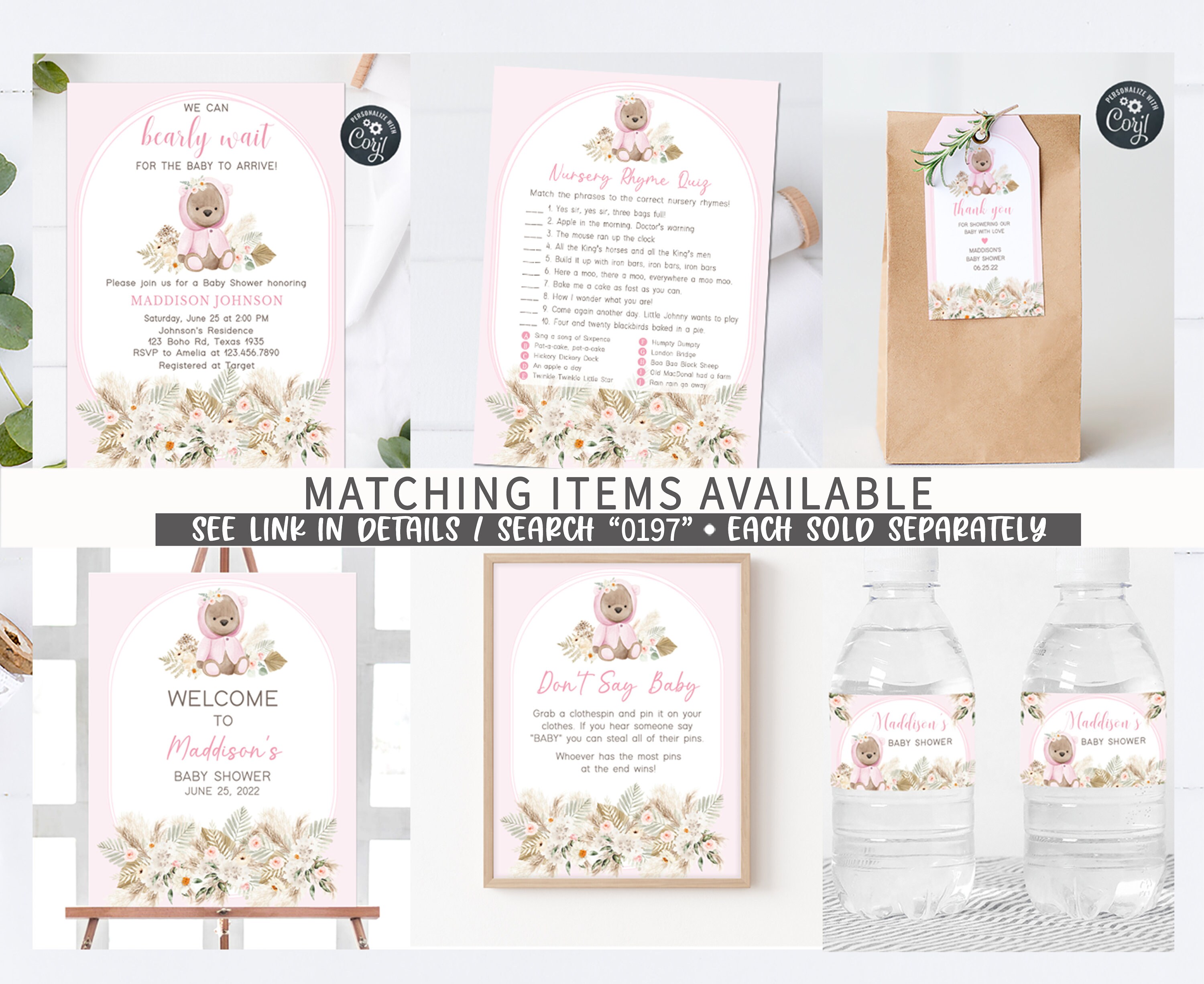 Bear Baby Shower Games Bundle Pink Teddy Bear Baby Shower | Etsy