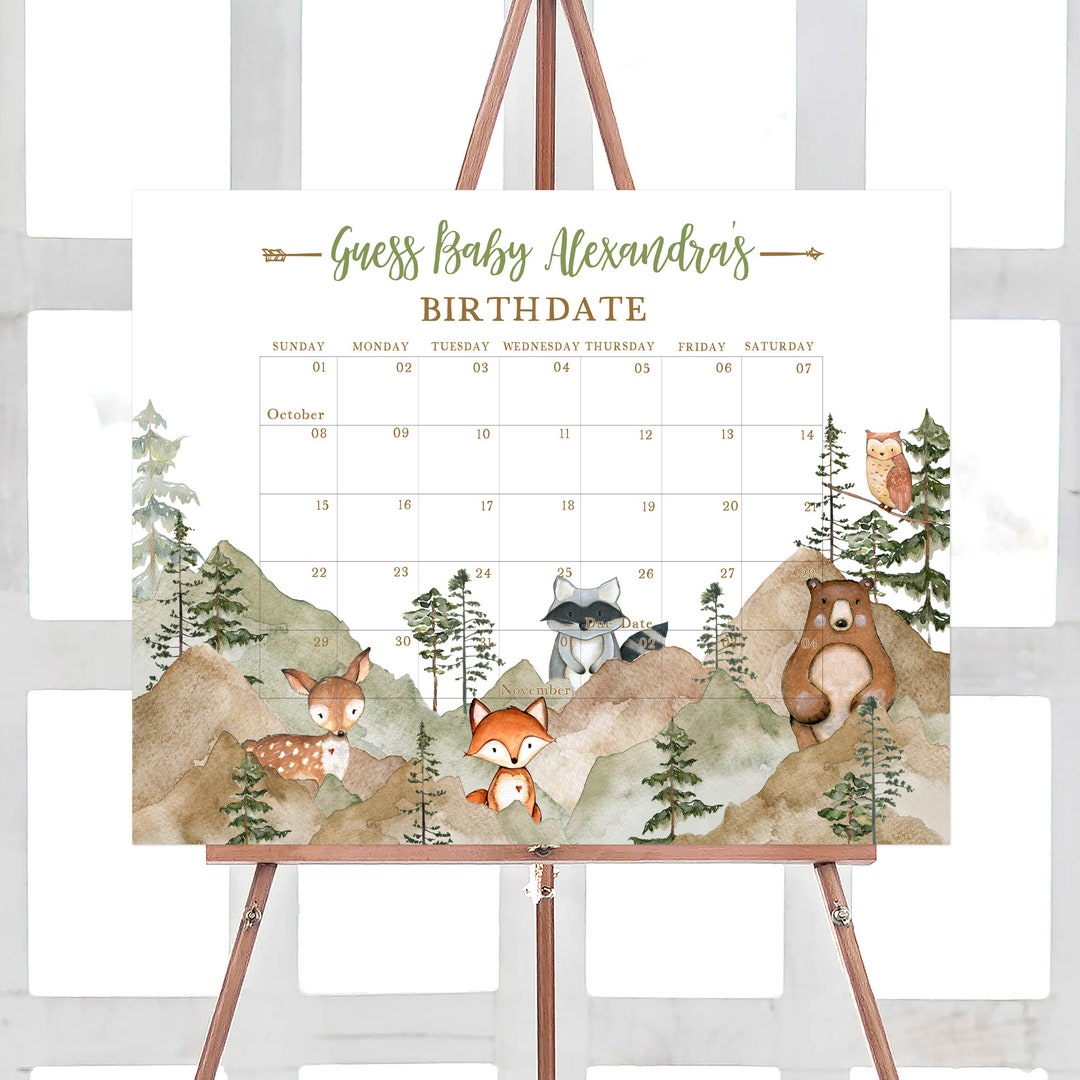 Editable Let the Adventure Begin Woodland Baby Shower Due Date Calendar ...