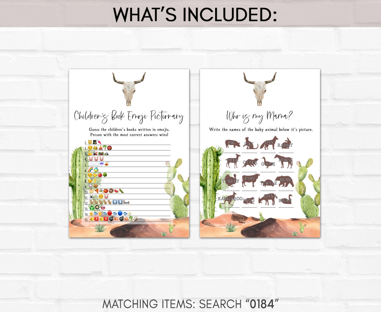 Bull Skull Baby Shower Game Bundle Southwestern Cactus Baby - Etsy