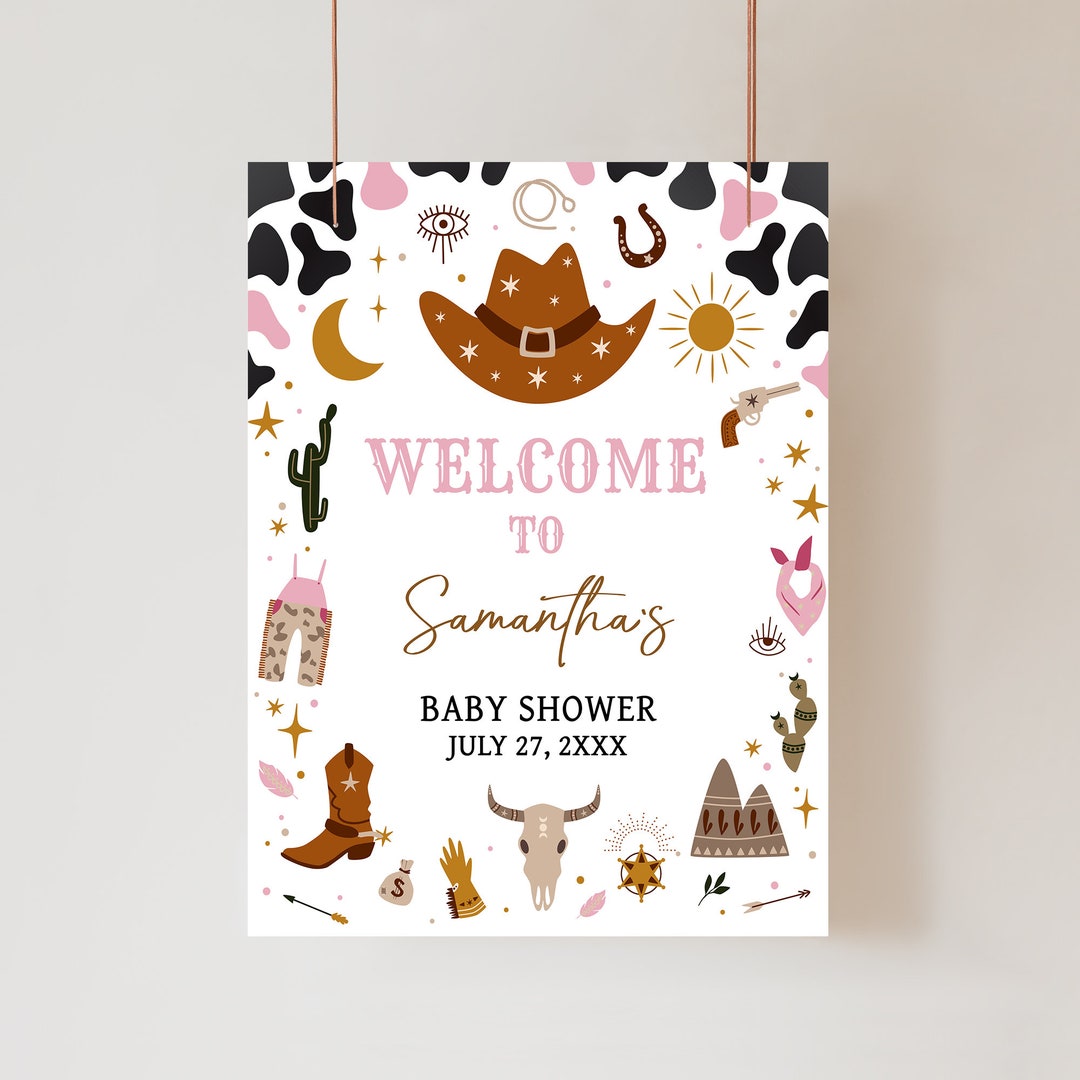 Editable Cowgirl Baby Shower Welcome Sign, Little Cowgirl Rodeo Baby ...