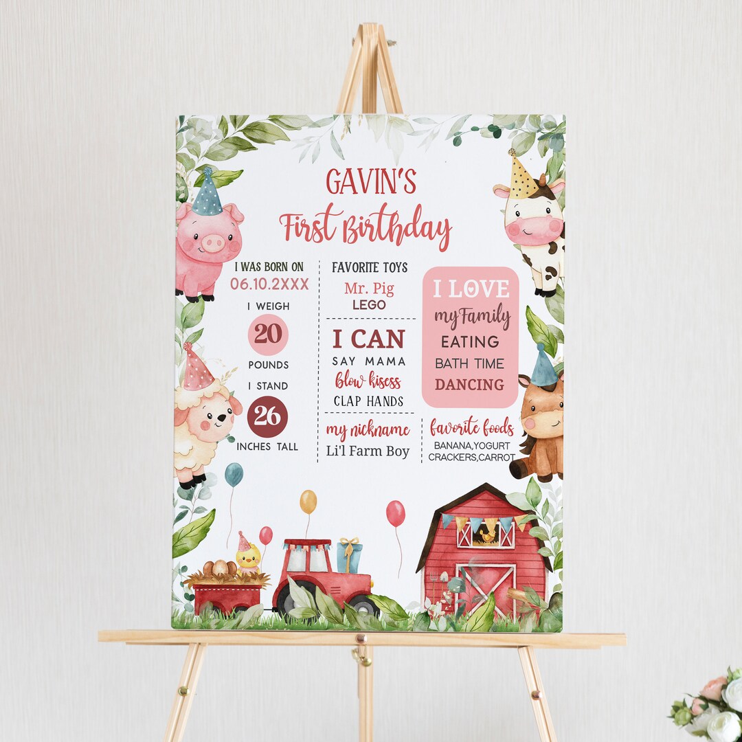 Editable Farm Birthday Milestone Sign, Boy Red Barnyard Birthday ...