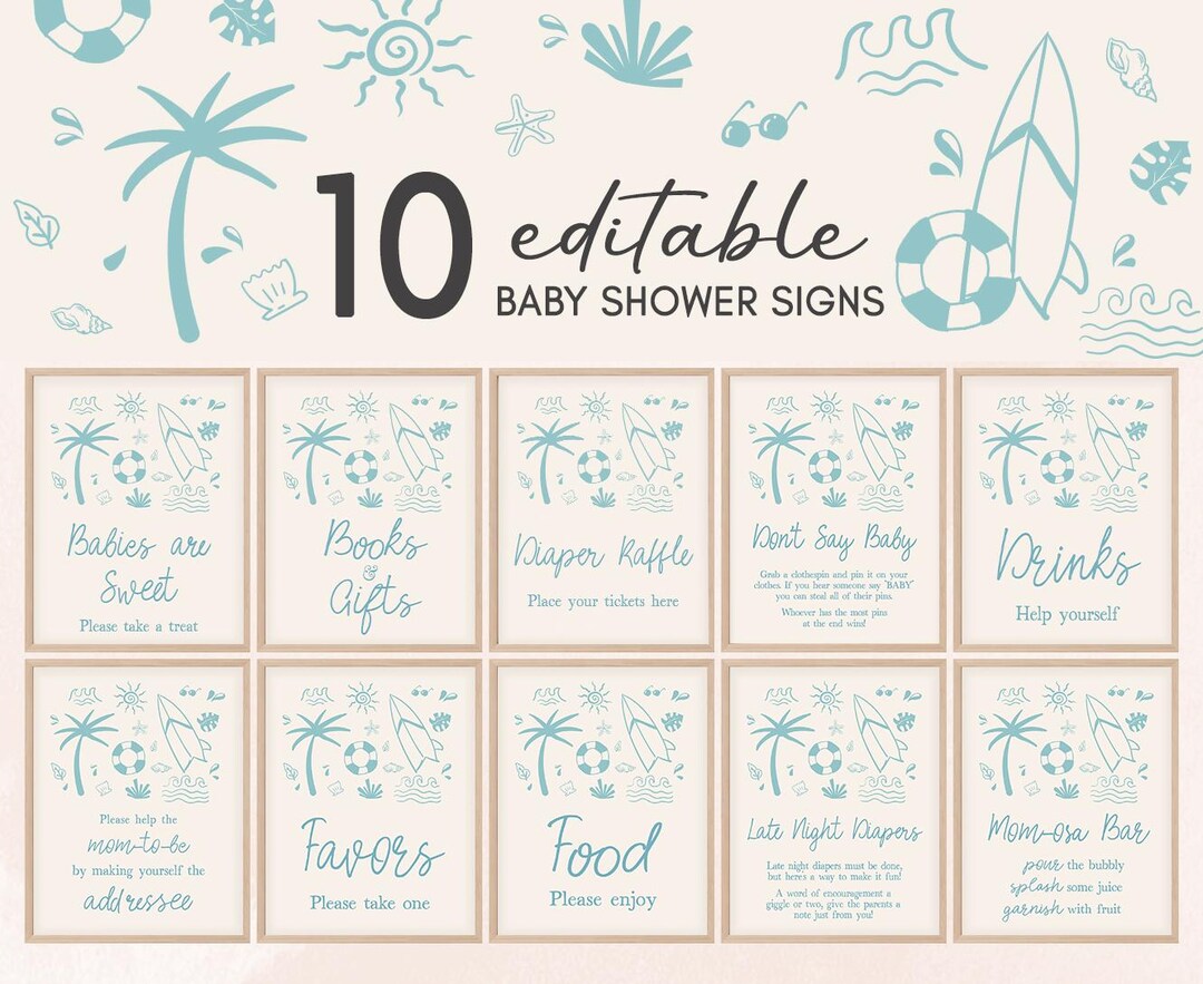 Editable Blue Baby on Board Baby Shower Table Sign, Boy Beach Summer ...