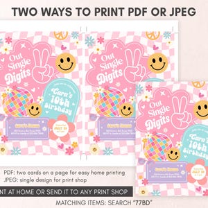 Editable Peace Out Single Digits Birthday Invitation, Retro Checkered ...