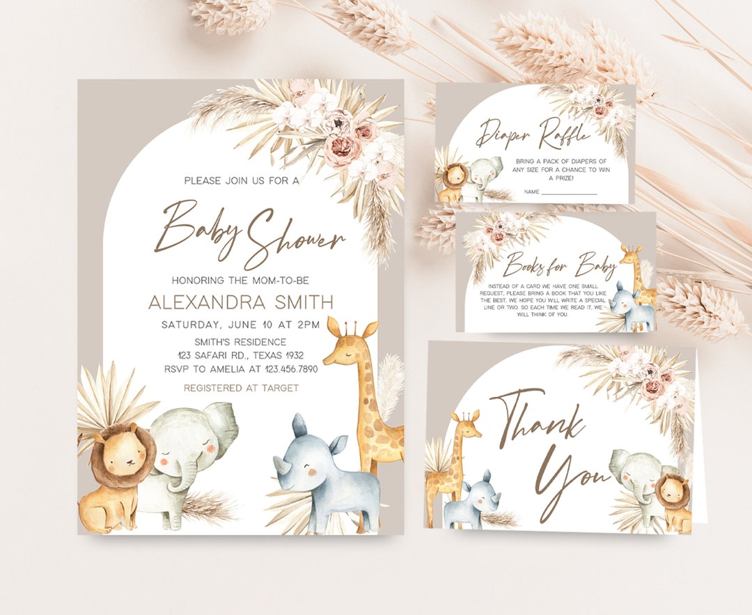 Editable Boho Safari Baby Shower Invitation Set, Boho Jungle Baby ...