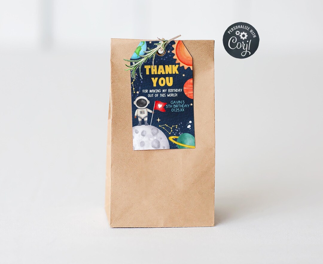 Editable Outer Space Birthday Favor Tags, Galaxy Birthday Thank You Tag ...