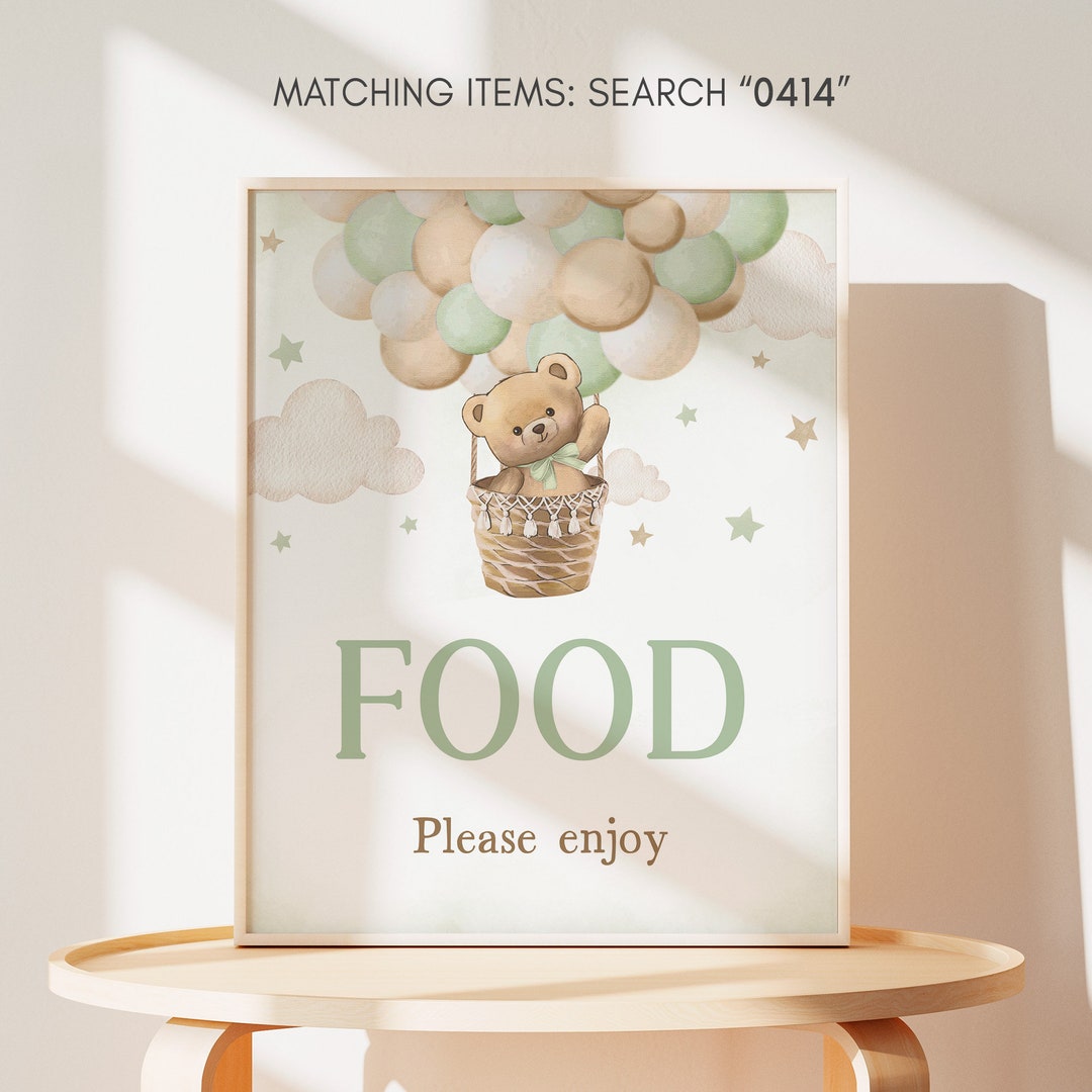 Green Bear Baby Shower Food Sign, We Can Bearly Wait Baby Shower Food ...