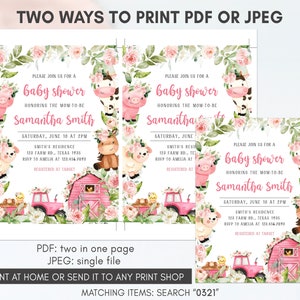 Editable Farm Baby Shower Invitation Floral Pink Barnyard Baby Shower ...
