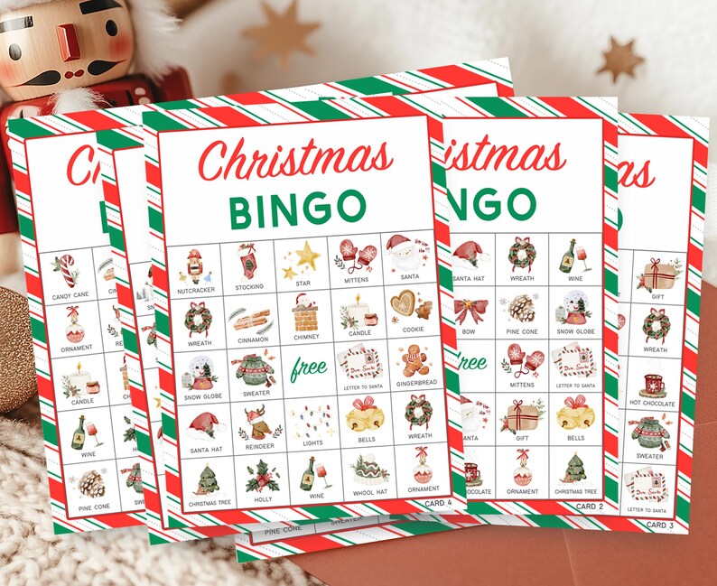 100 Christmas Bingo Cards, Kids Christmas Bingo Game, Bingo Christmas ...