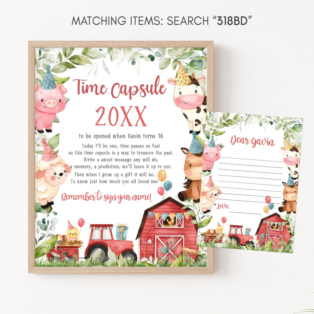 Editable Farm Birthday Time Capsule Sign, Boy Red Barnyard Birthday ...