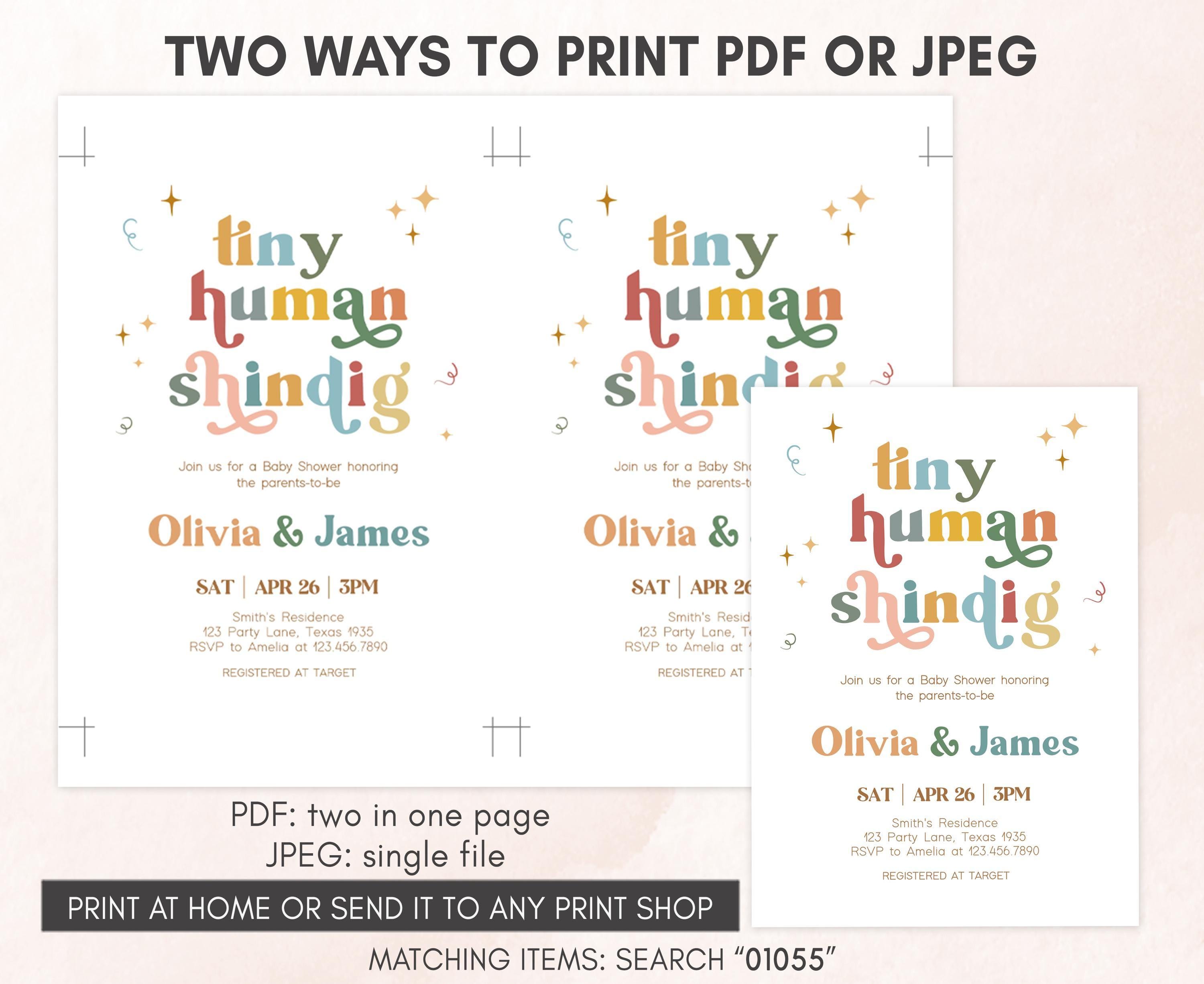 Editable Tiny Human Shindig Baby Shower Invitation Bundle, Retro Modern ...