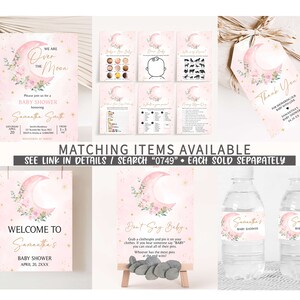 Editable Pink Moon and Stars Baby Shower Invitation Bundle, Girl Over ...