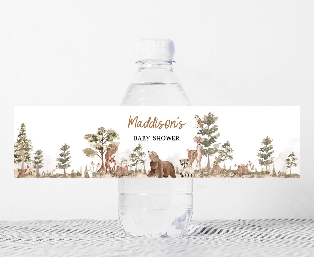Editable Woodland Animals Baby Shower Bottle Label, Adventure Awaits ...