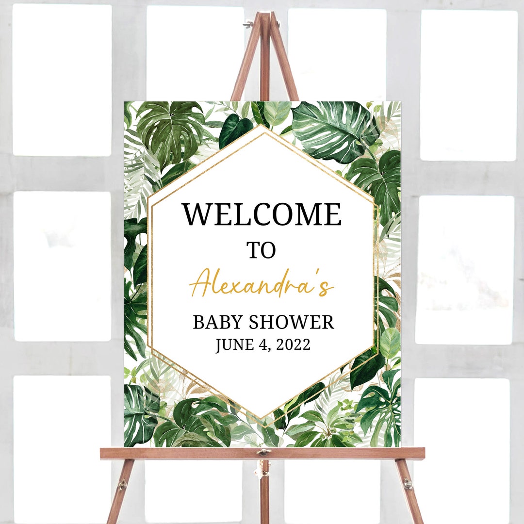 Tropical Baby Shower Welcome Sign Tropical Welcome Sign Gold Greenery ...