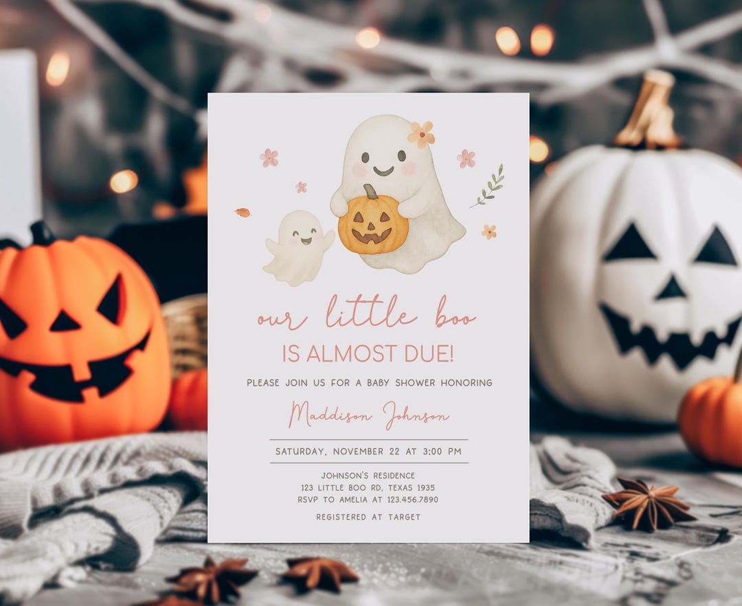Editable Our Little Boo is Almost Due Baby Shower Invitation, Pink Cute ...
