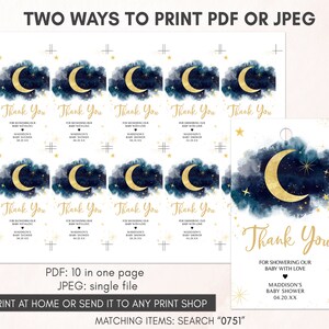 Editable We Are Over the Moon Baby Shower Favor Tag, Boy Moon and Stars ...