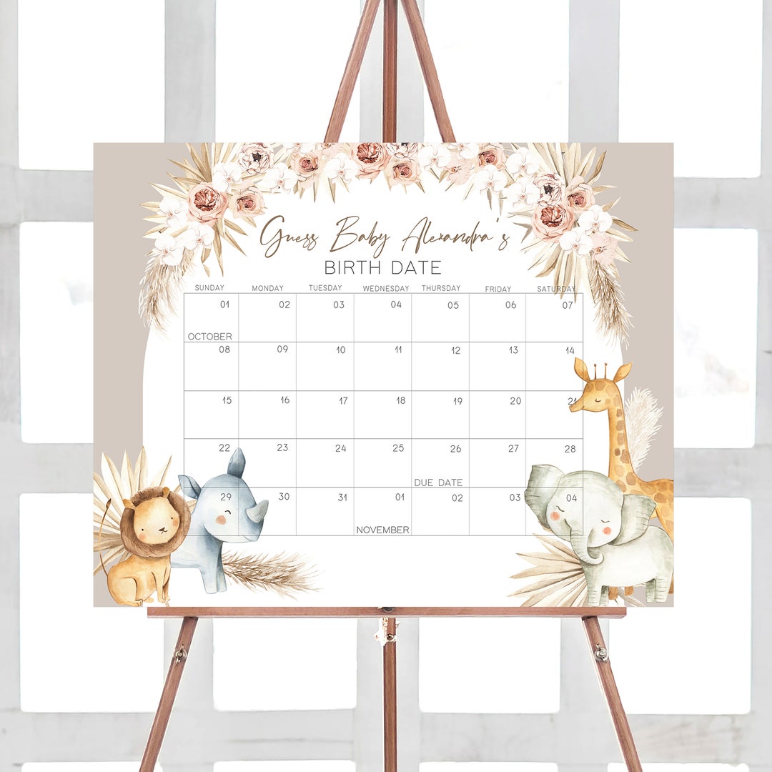 Boho Safari Baby Shower Due Date Calendar Boho Jungle Baby Shower ...