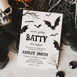 Editable We're Going Batty Halloween Baby Shower Invitation Bundle ...