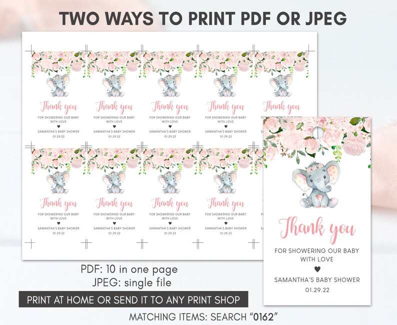 Editable Pink Girl Elephant Baby Shower Favor Tags Blush Pink | Etsy