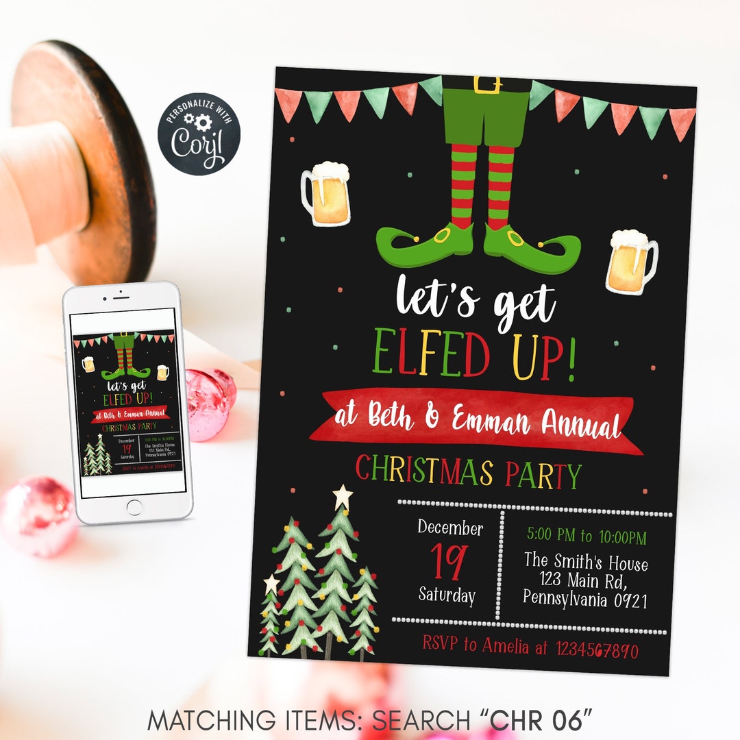 Editable Let's Get Elfed up Christmas Party Invitation, Elf Invite ...