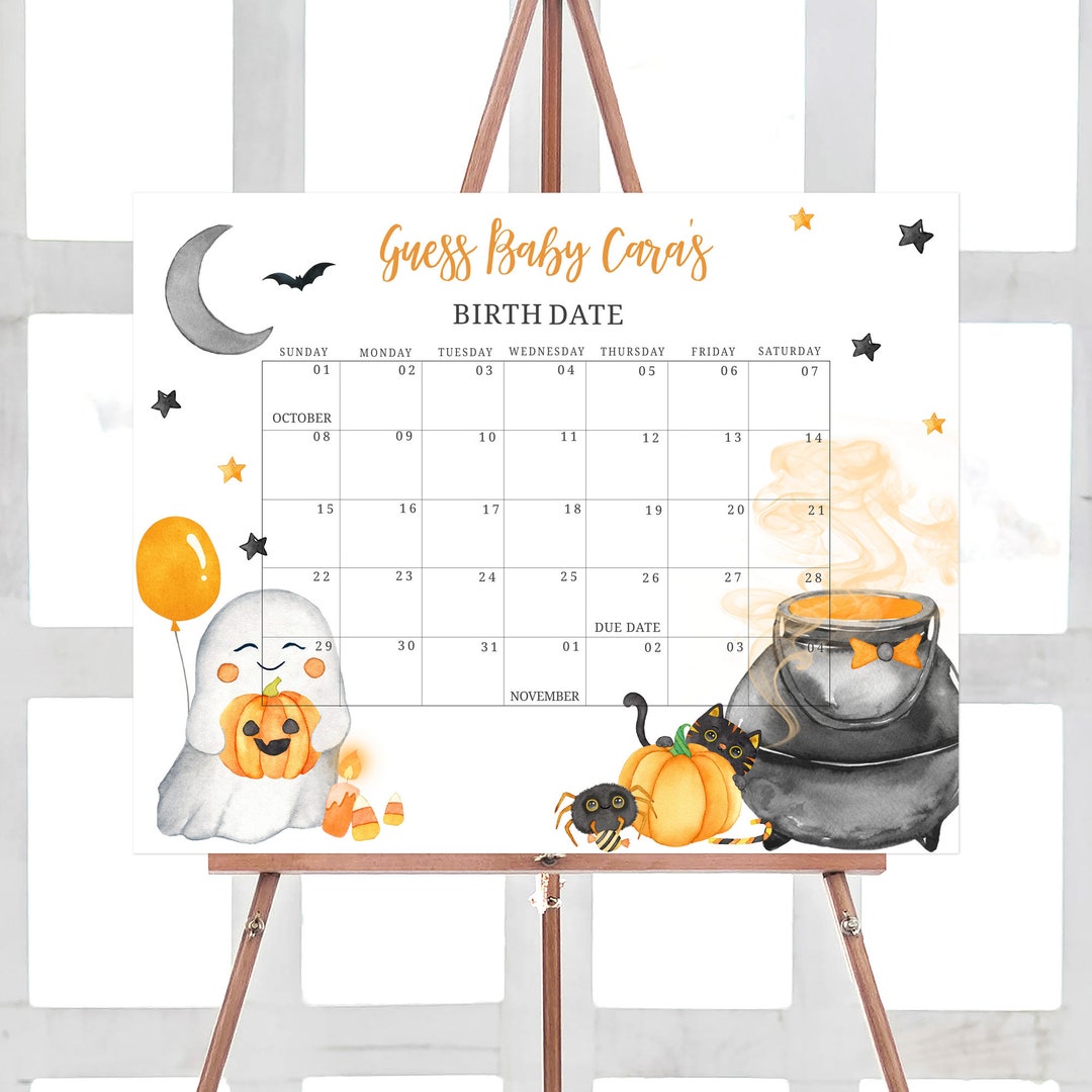 Editable A Little Boo Baby Shower Due Date Calendar, Halloween Baby ...
