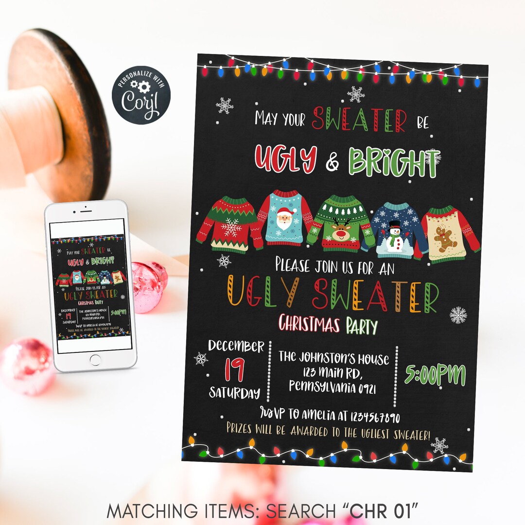Editable Ugly Sweater Party Invitation, Ugly Christmas, Template ...