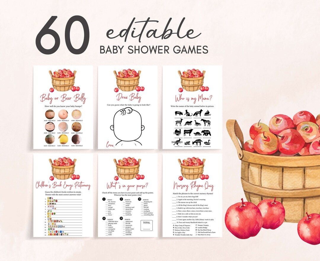 Editable Fall Baby Shower Games Bundle, Apple Baby Shower Game Pack ...