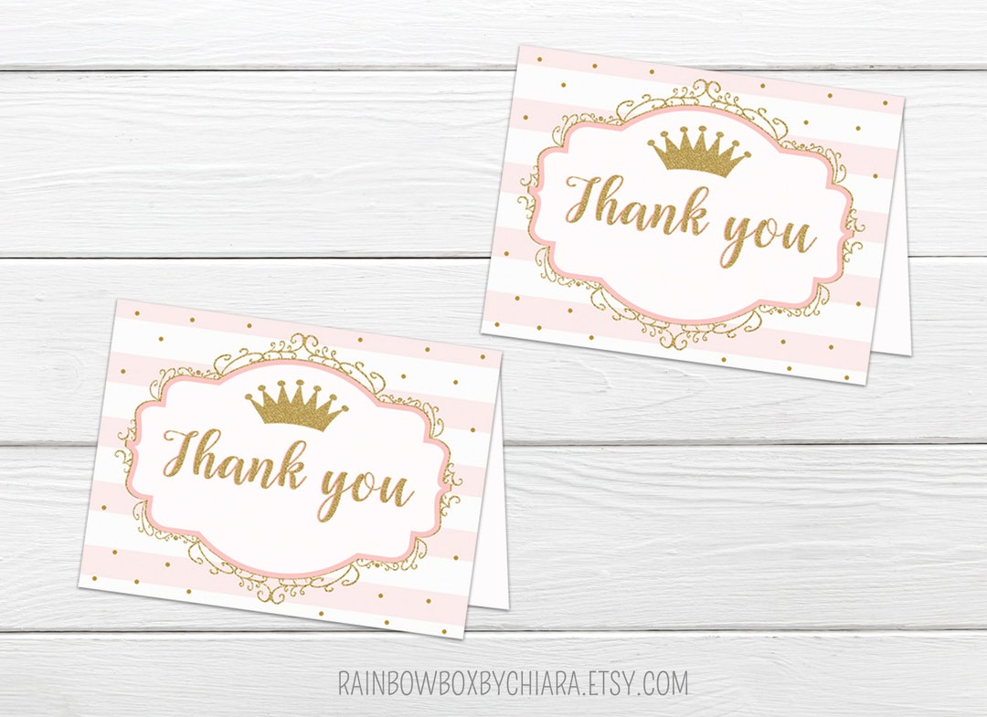 Printable Princess Thank You Card, Pink and Gold Royal Party Thank You ...