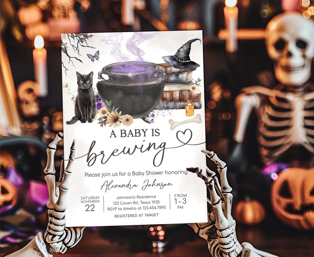 Editable A Baby is Brewing Halloween Baby Shower Invitation, Spooky ...