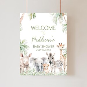 Editable Safari Baby Shower Welcome Sign, A Little Wild One Greenery ...