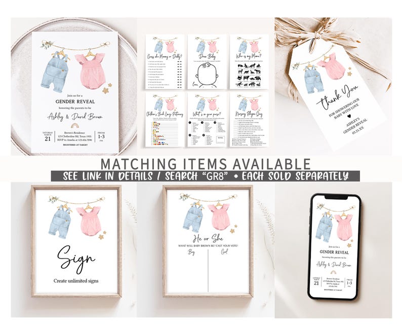 Editable Boho Gender Reveal Games Bundle, Baby Clothes Gender Reveal ...