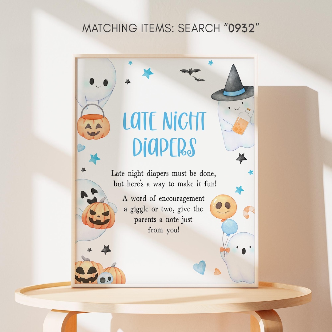 Late Night Diapers Sign Blue A Little Boo Baby Shower, Ghost Halloween ...