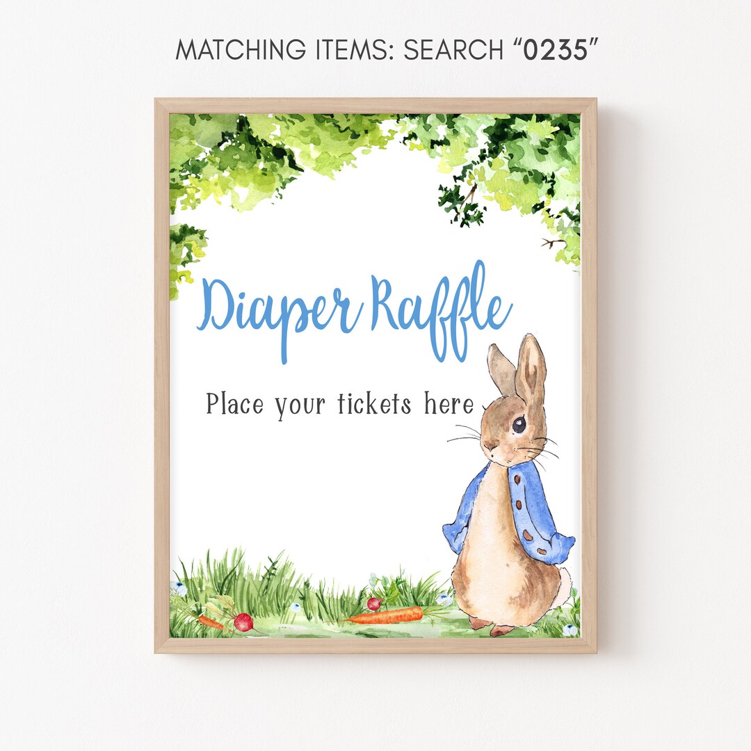 Diaper Raffle Sign Peter Rabbit Baby Shower, Blue Bunny Baby Shower ...