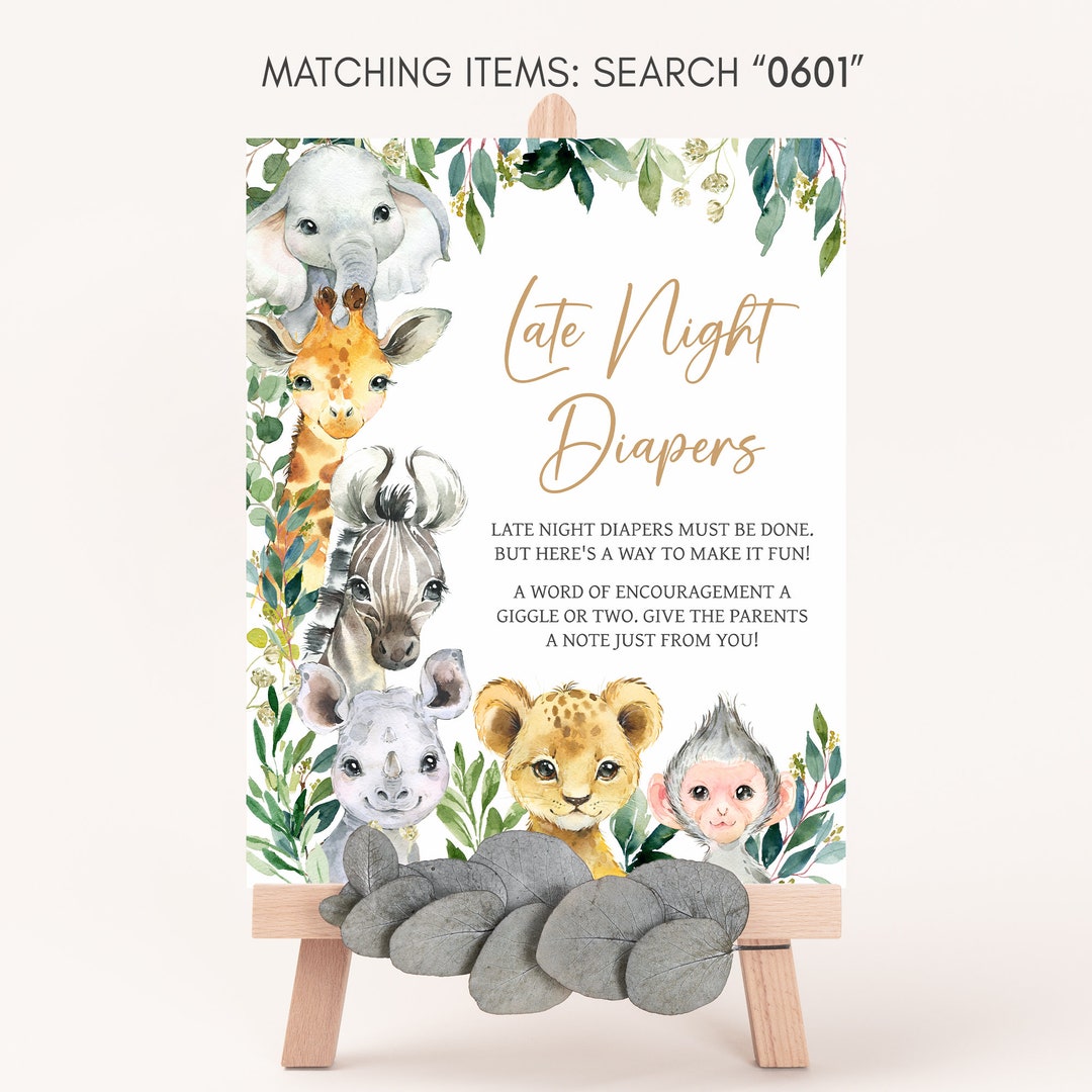 Late Night Diapers Sign A Little Wild One Baby Shower, Jungle Safari ...