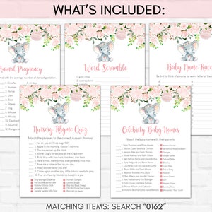 Pink Girl Elephant Baby Shower Game Bundle, Blush Pink Floral Baby ...