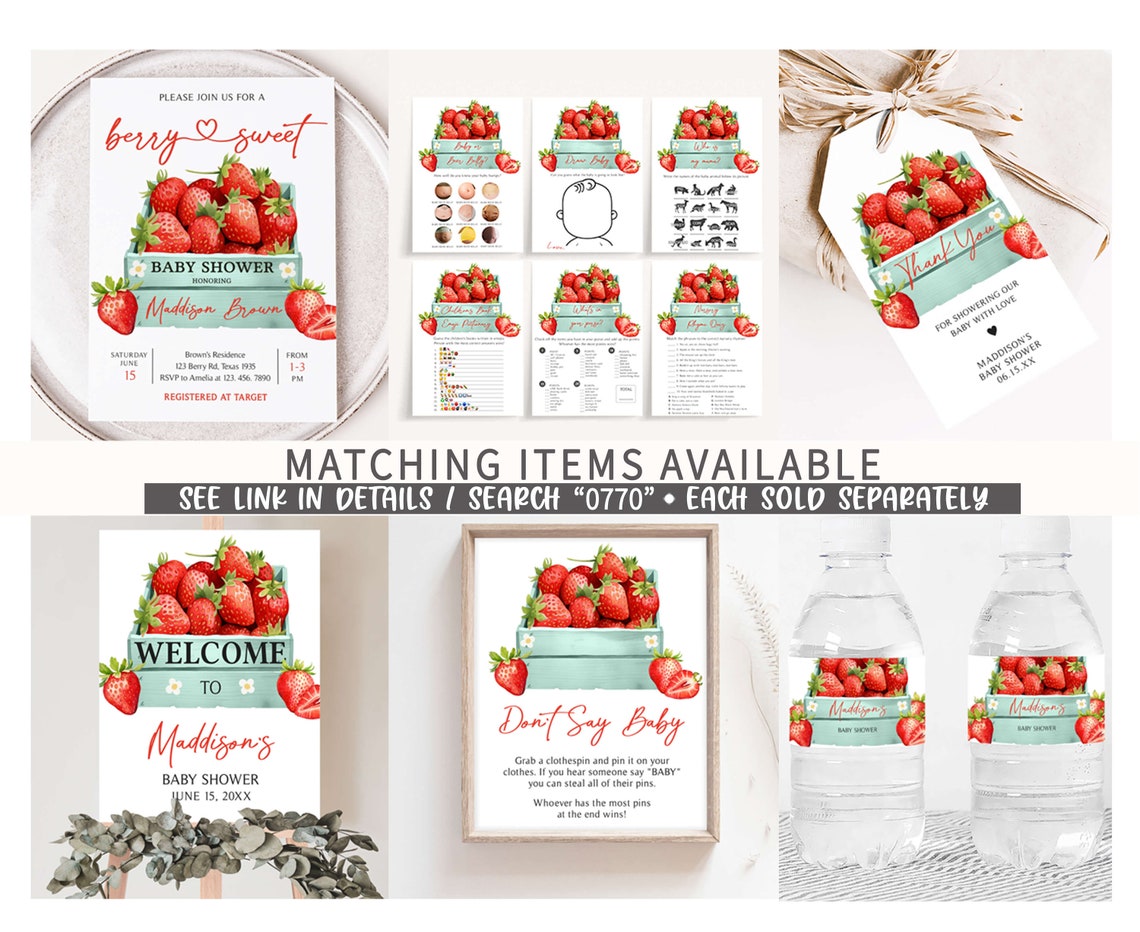 Editable Berry Sweet Baby Shower Bottle Label, Strawberry Baby Shower ...