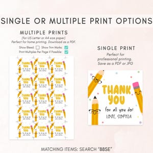 Editable Teacher Gift Tag, Pencil Teacher Appreciation Tags, Thank You ...