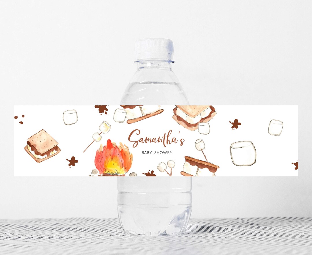 Editable Smore Baby Shower Bottle Label, Bonfire Camping Baby Shower ...