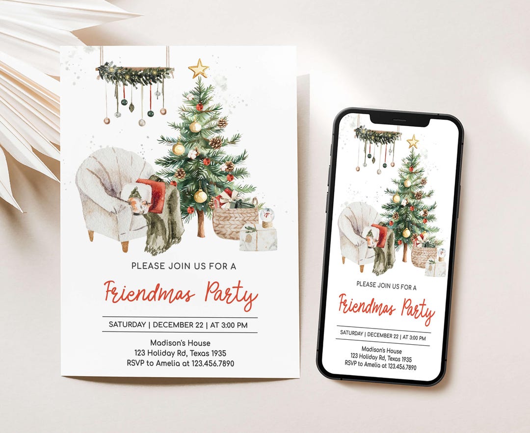 Editable Christmas Party Invitation, Friendsmas Party Christmas Invite ...