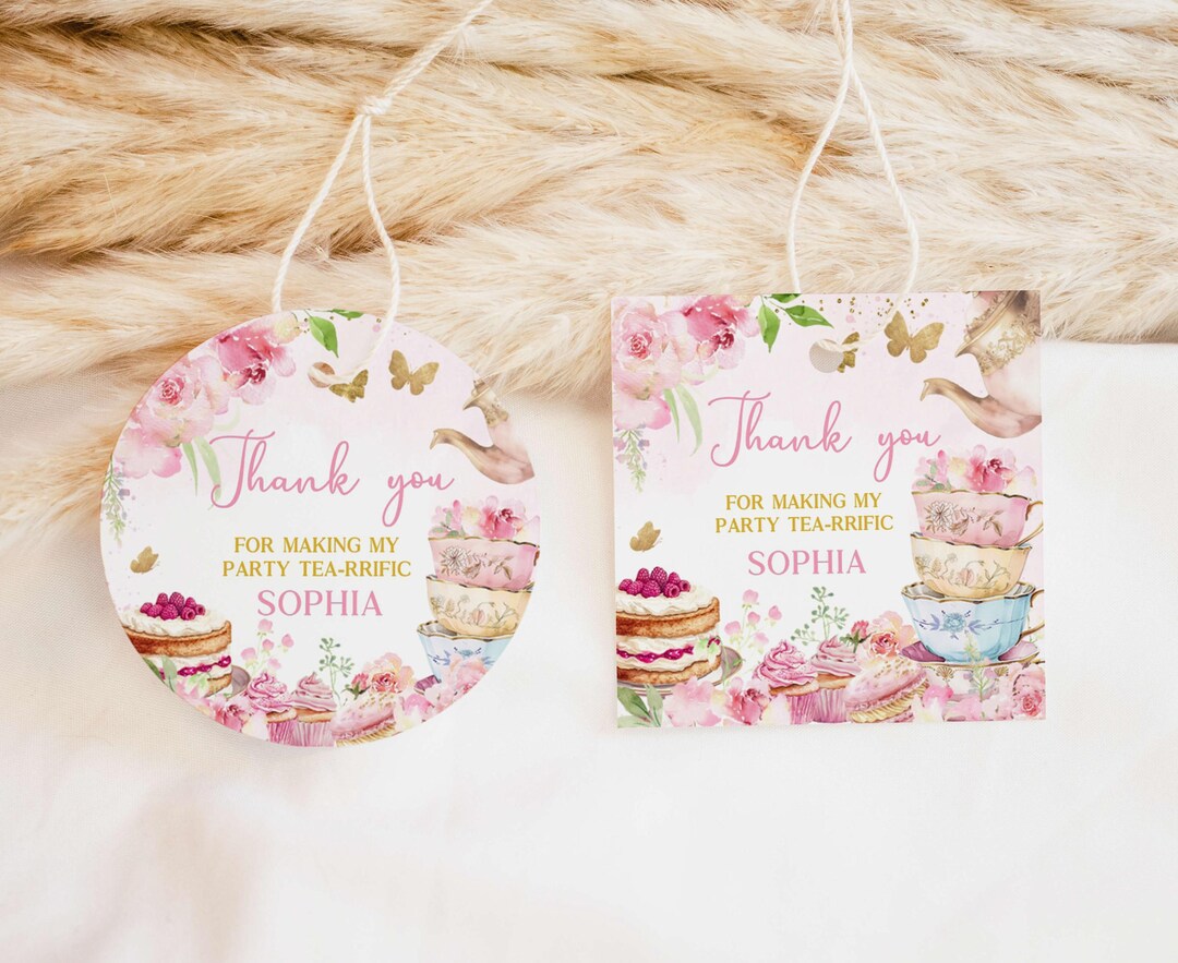 Editable Tea Party Birthday Round Favor Tag, Floral Tea Party Gifts Tag ...