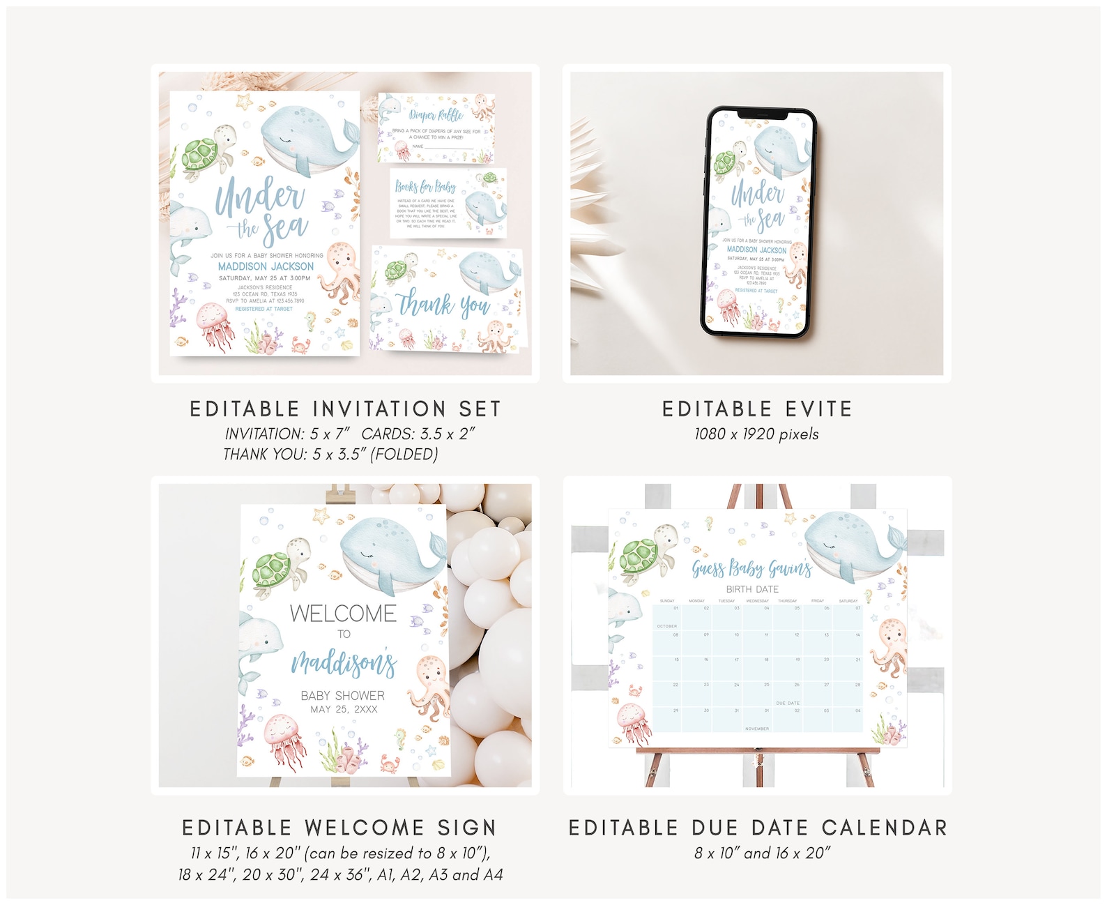 Editable Under the Sea Baby Shower Bundle, Gender Neutral Nautical Baby ...