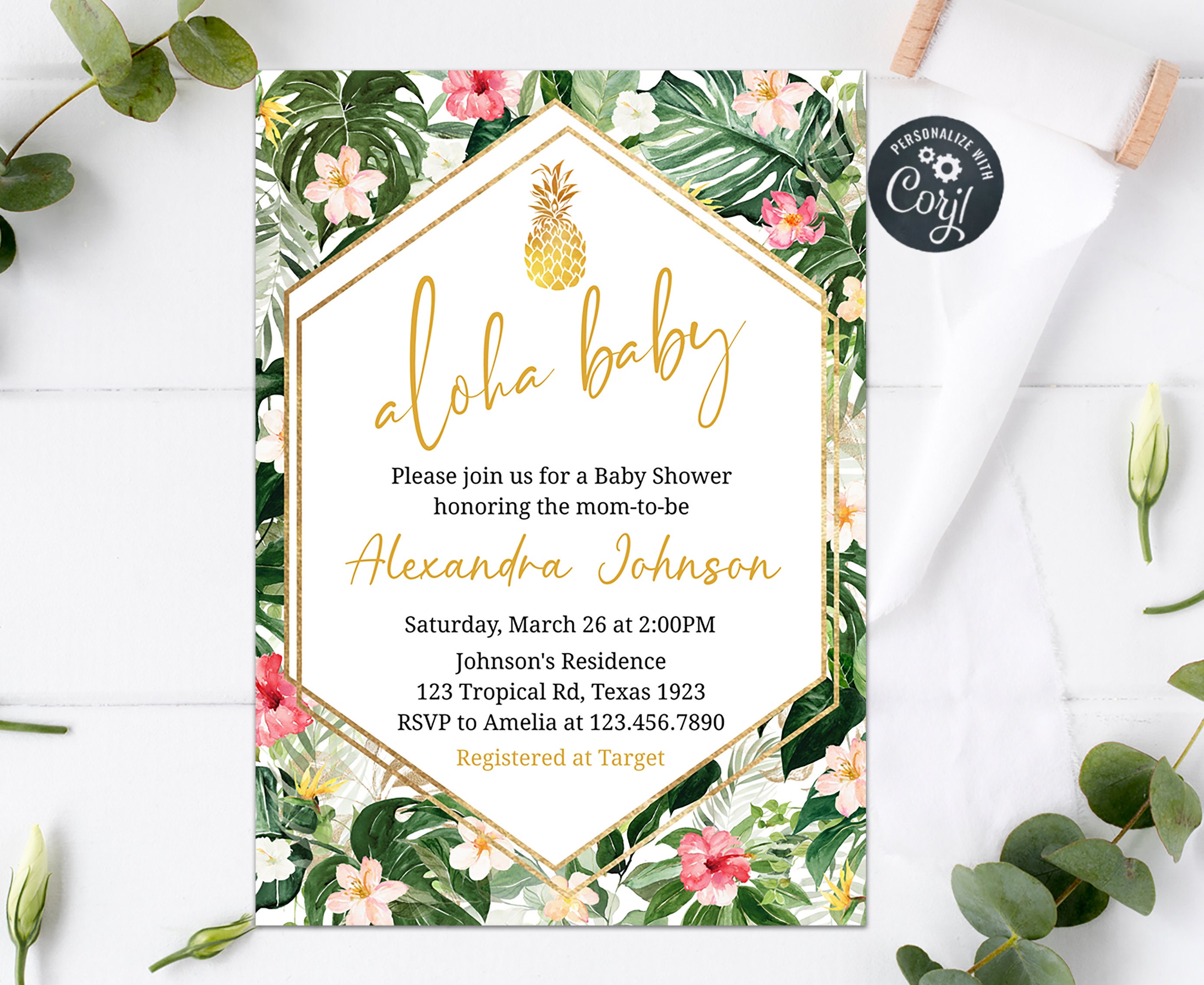 Editable Tropical Pineapple Baby Shower Invitation Set - Etsy