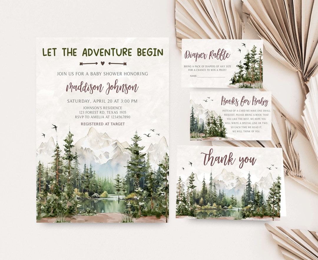 Editable Let the Adventure Begin Baby Shower Invitation Bundle ...