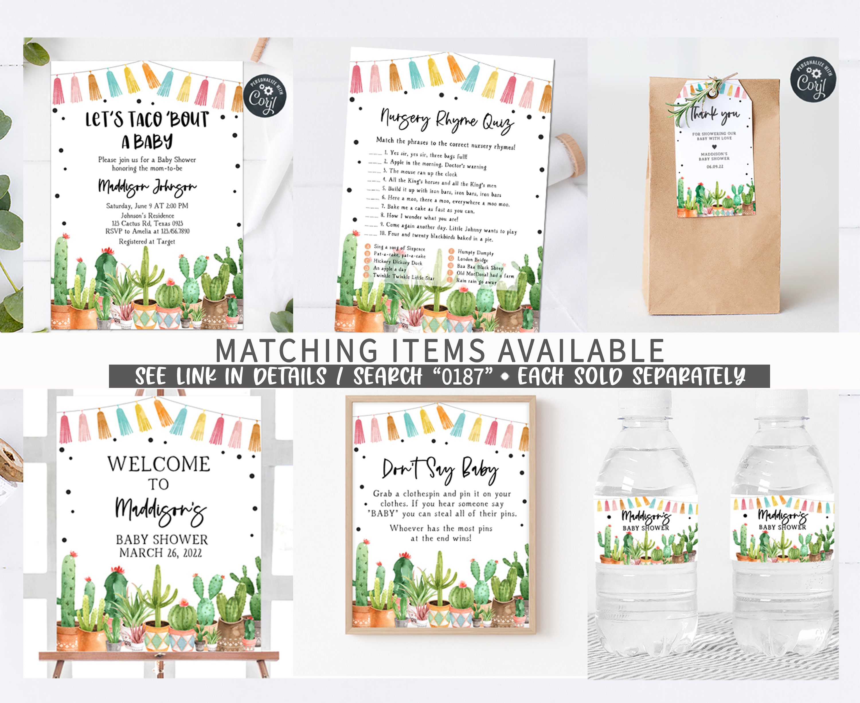 Editable Fiesta Cactus Baby Shower Invitation Set Taco Bout Baby ...