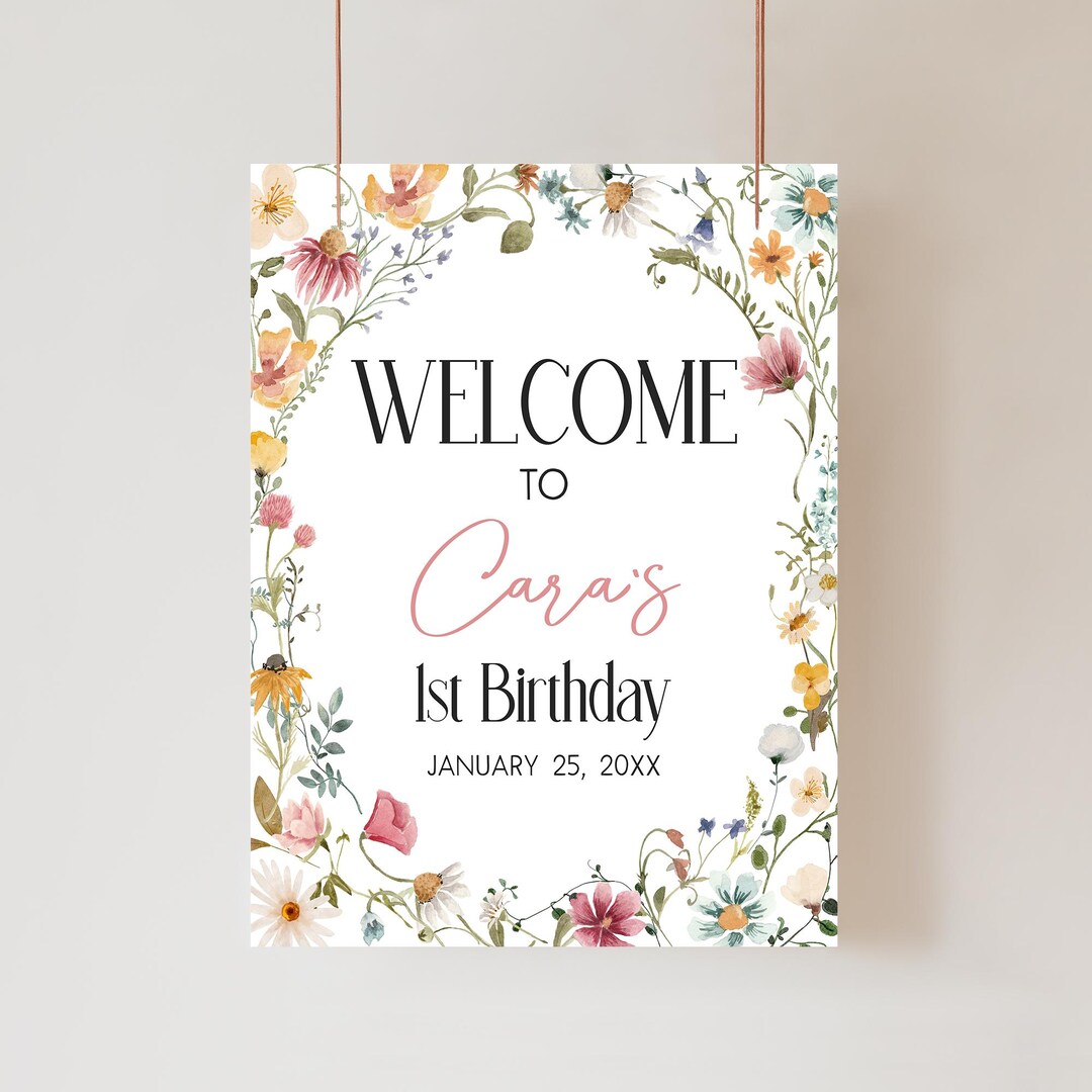 Editable Little Wildflower Birthday Party Welcome Sign, Wildflower ...