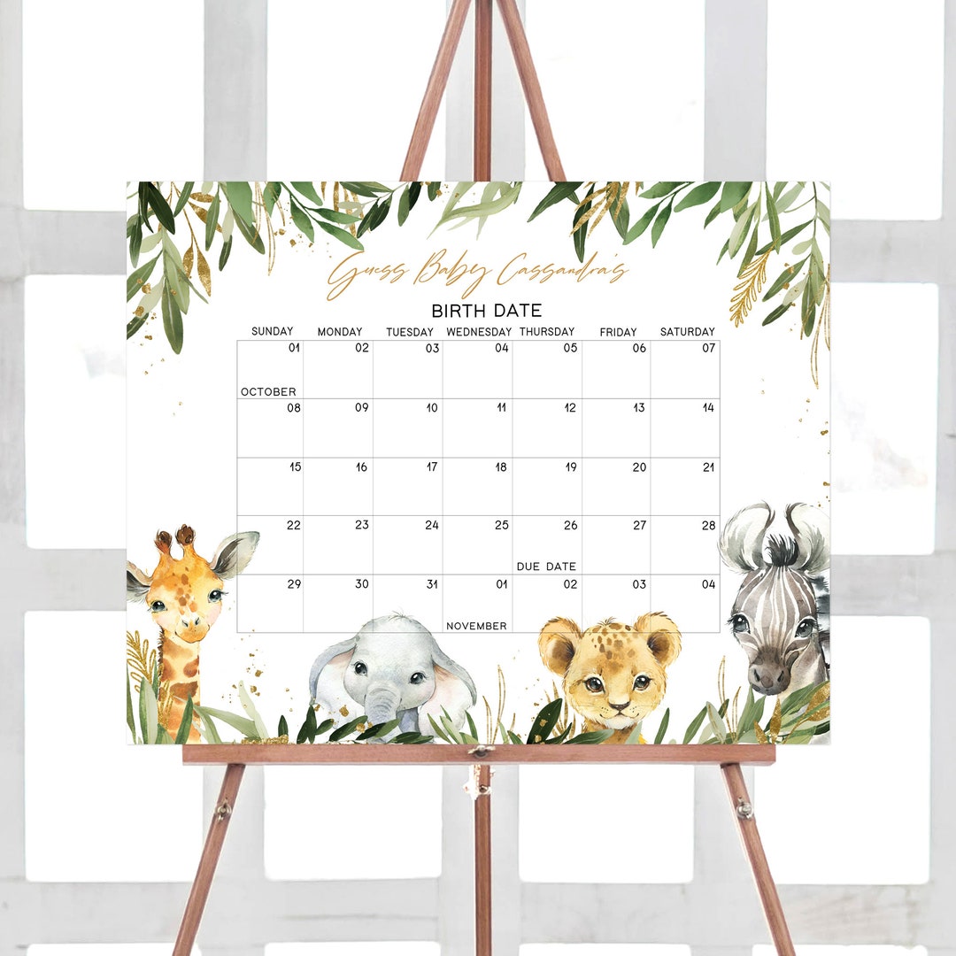 Editable Oh Boy Safari Baby Shower Due Date Calendar, Safari Jungle ...