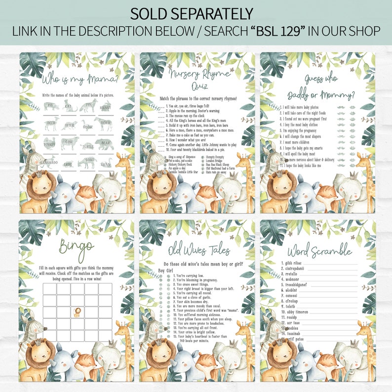 Virtual Baby Shower Games Safari Virtual Baby Shower Games - Etsy