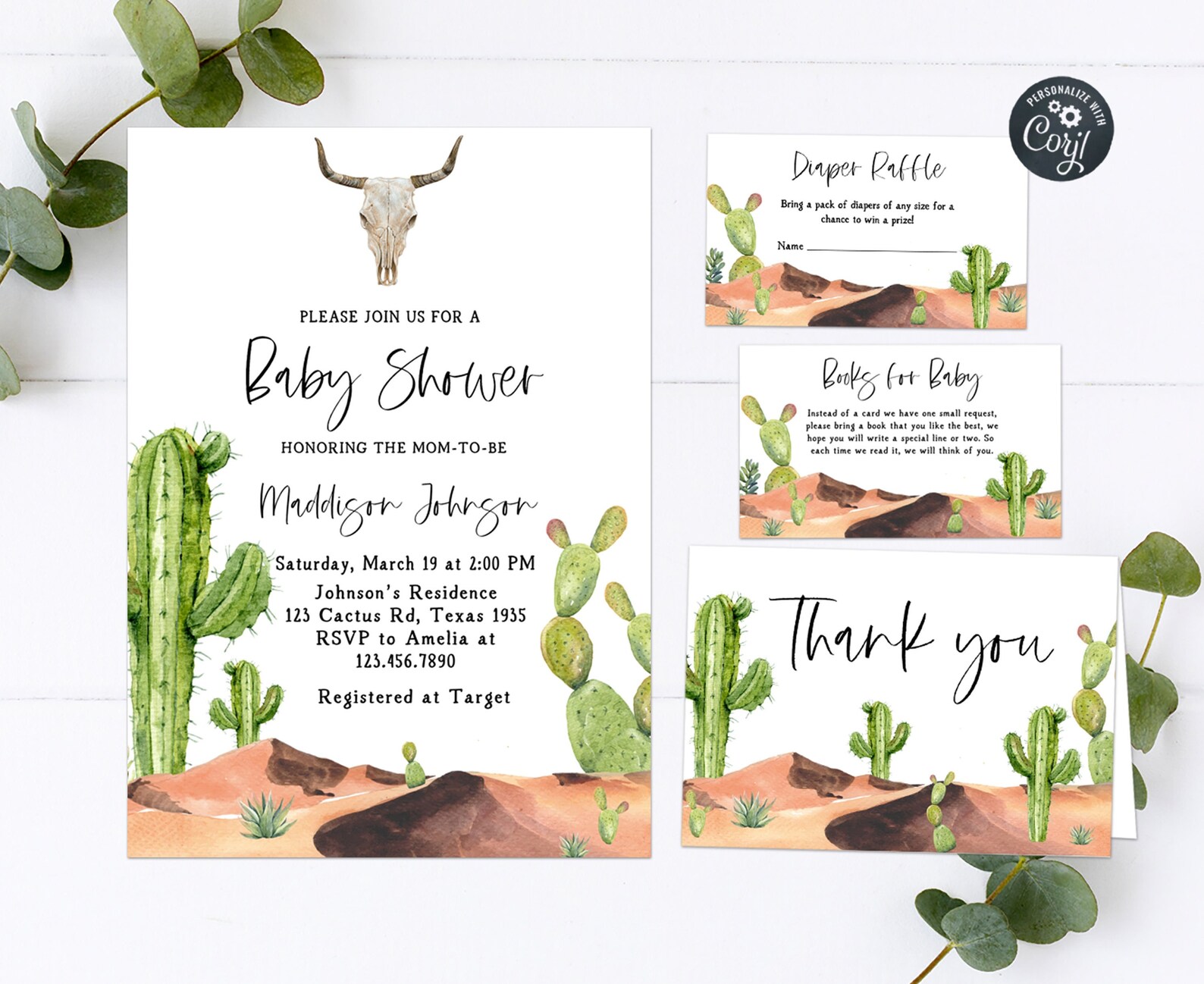 Editable Bull Skull Baby Shower Invitation Set Southwestern - Etsy