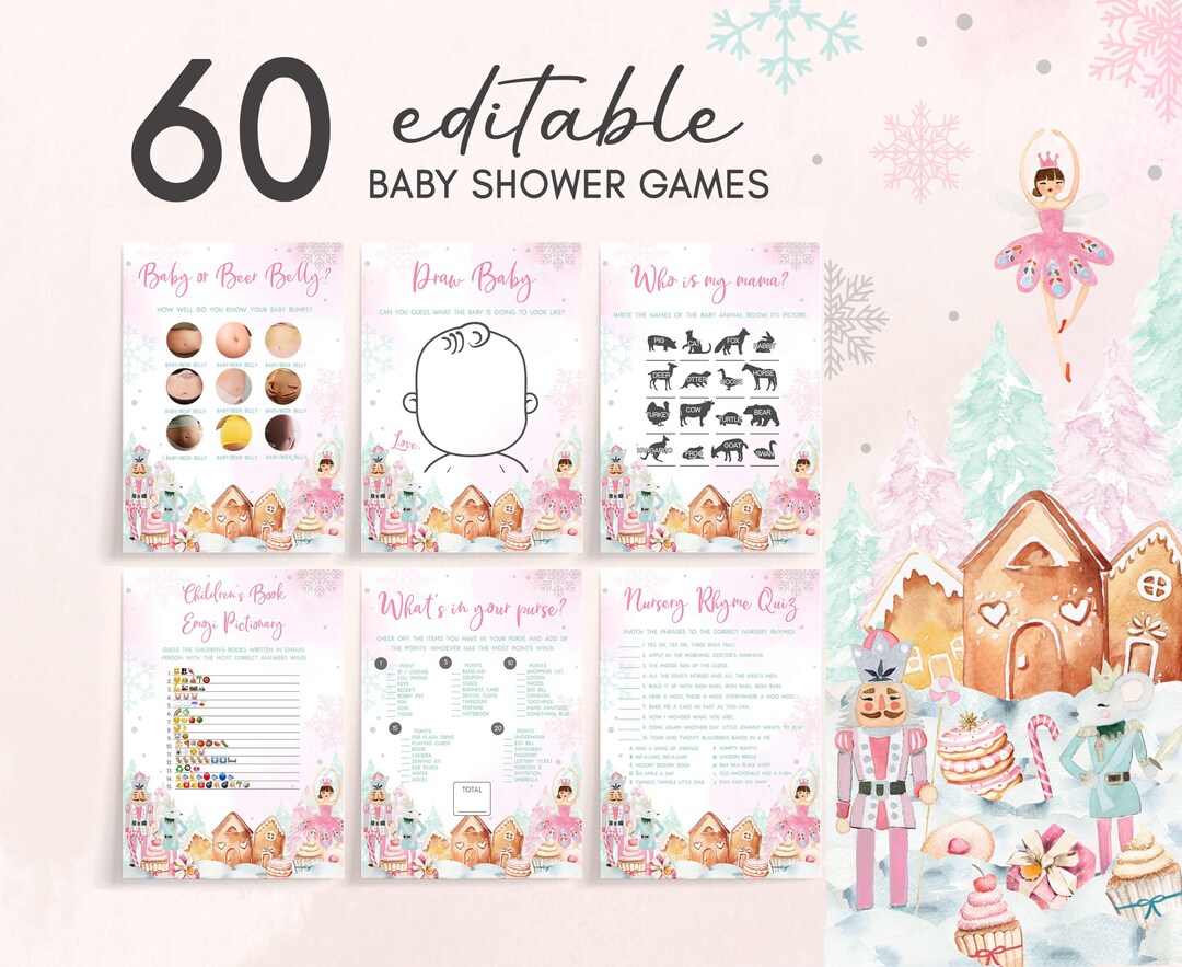 Editable Nutcracker Baby Shower Games Bundle, Sugar Plum Fairy Winter ...