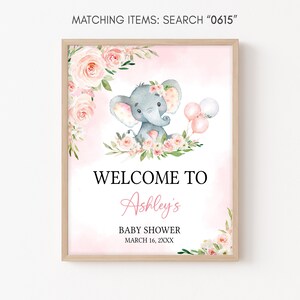 Editable Pink Elephant Baby Shower Welcome Sign, Girl Elephant Balloon ...